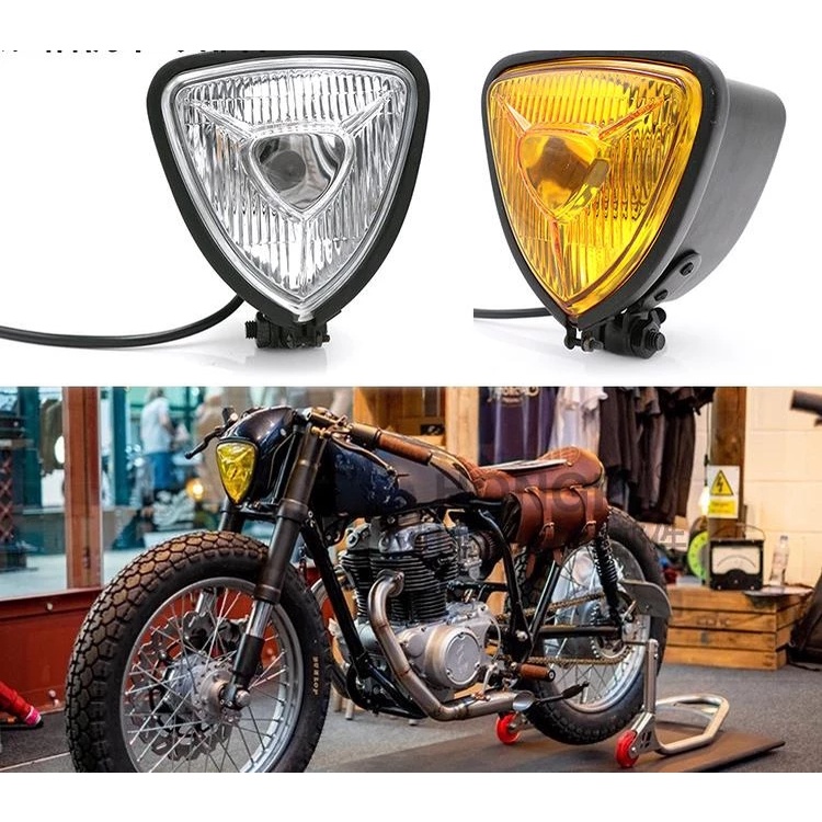 機車頭燈 LED大燈 復古車燈 哈雷 old school 摩托車復古改裝三角金屬玻璃大燈 前大燈 車燈 | 蝦皮購物