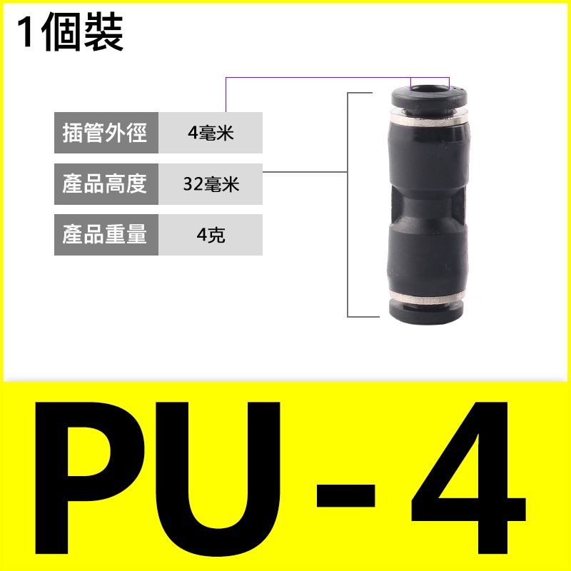 PU氣動 氣管接頭快插快速接頭PU-4/6/8/10/12直通對接氣動接頭 黑色接頭 氣動 五金 氣動接頭氣管 | 蝦皮購物