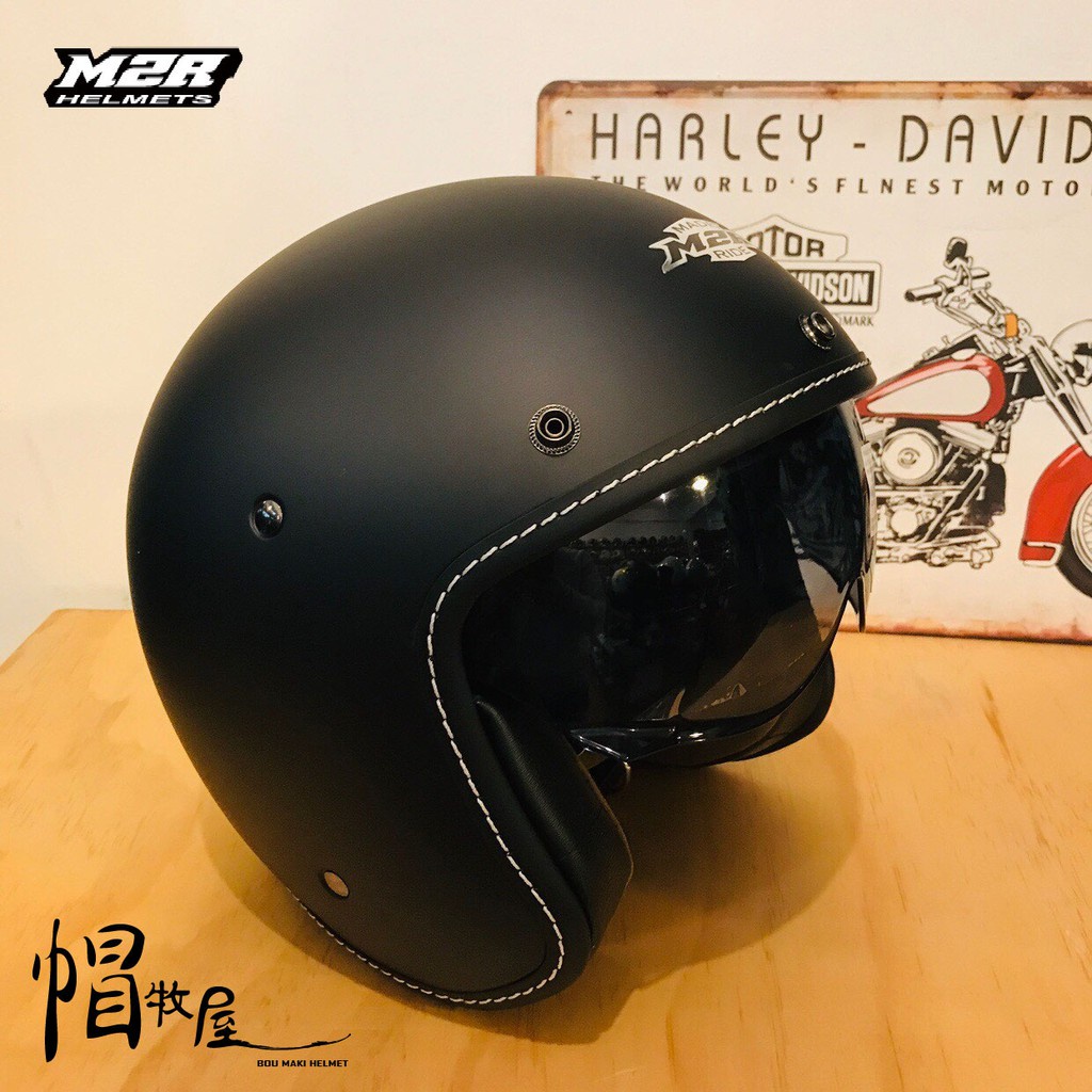 【帽牧屋】 M2R MO-2 四分之三罩安全帽 內藏墨鏡 內襯全可拆洗 半罩 3/4 復古帽 消光黑 | 蝦皮購物