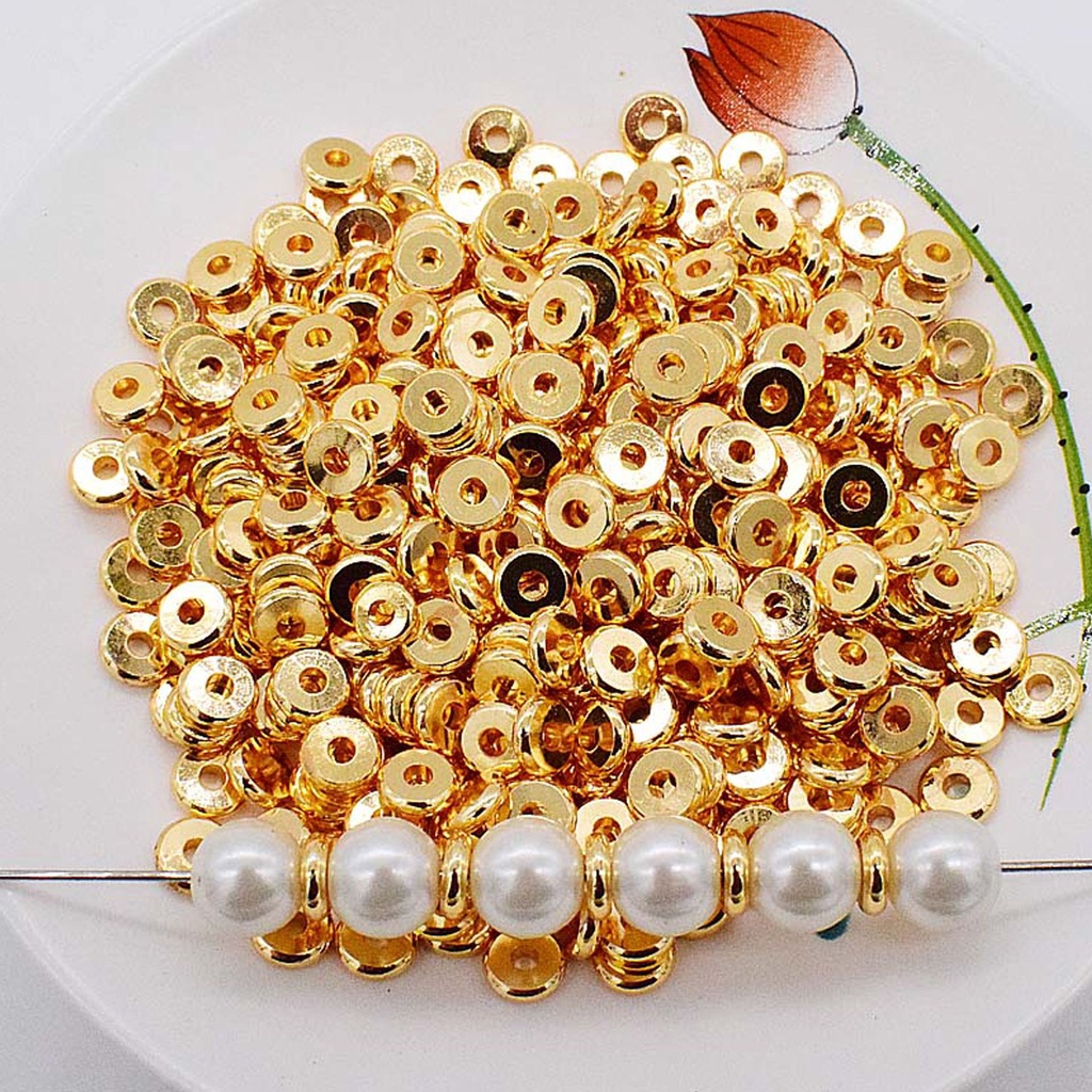 HC--(100pcs）-串珠包金18/14k真金保色隔珠隔片珠光面扁車輪片批發配件 | 蝦皮購物