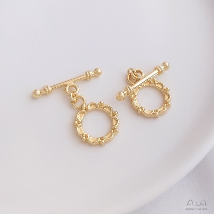 Ala-0209-高保色高品質---保色飾品扣14K包金螺紋花邊圓形心形菱形OT扣diy手鏈項鏈連接配件 | 蝦皮購物