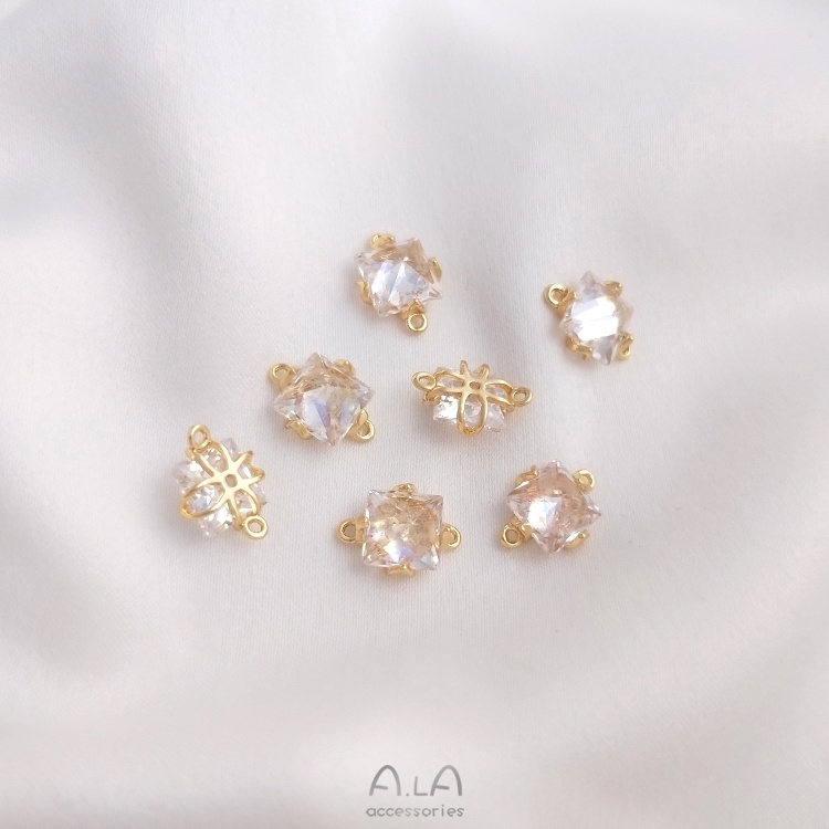 Ala--14K包金保色鑲嵌方形鋯石雙吊配件diy手工飾品材料手鏈耳環連接件 | 蝦皮購物