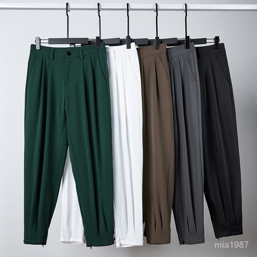 【精品男裝】2022夏季新款冰絲超薄小西褲男女衕款空調哈倫休閒帥氣垂感九分褲jioyh S7XH | 蝦皮購物