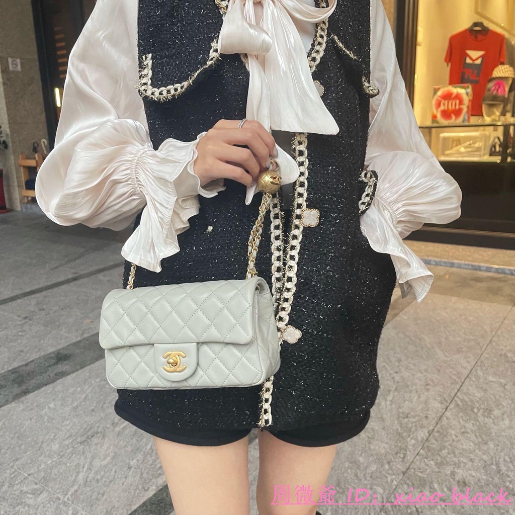 ☆周微爷專櫃代購☆ CHANEL 新色 灰綠色 小羊皮 晶片mini coco 20 金球鍊 口蓋包 AS1787 現貨 | 蝦皮購物