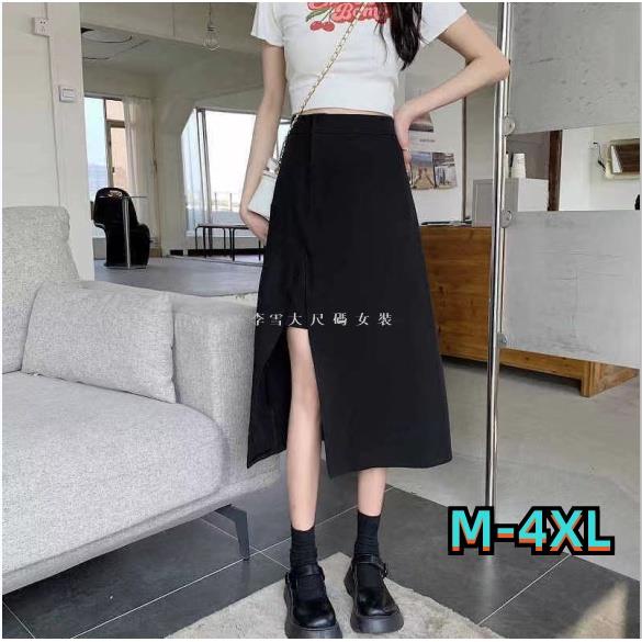 4XL 大尺碼裙子 開叉西裝半身裙女 大碼不規則胖mm高腰顯瘦中長裙 韓版a字裙女 寬鬆長裙裙裝 李雪大尺碼 | 蝦皮購物