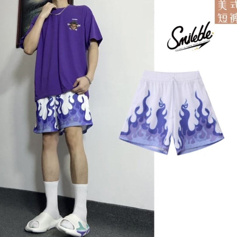 Mr.Zzz SLAMBLE 火燄印花網眼短褲 國潮 寬鬆 透氣 速乾 運動三分褲 籃球褲 運動短褲 訓練短褲 沙灘短褲 | 蝦皮購物