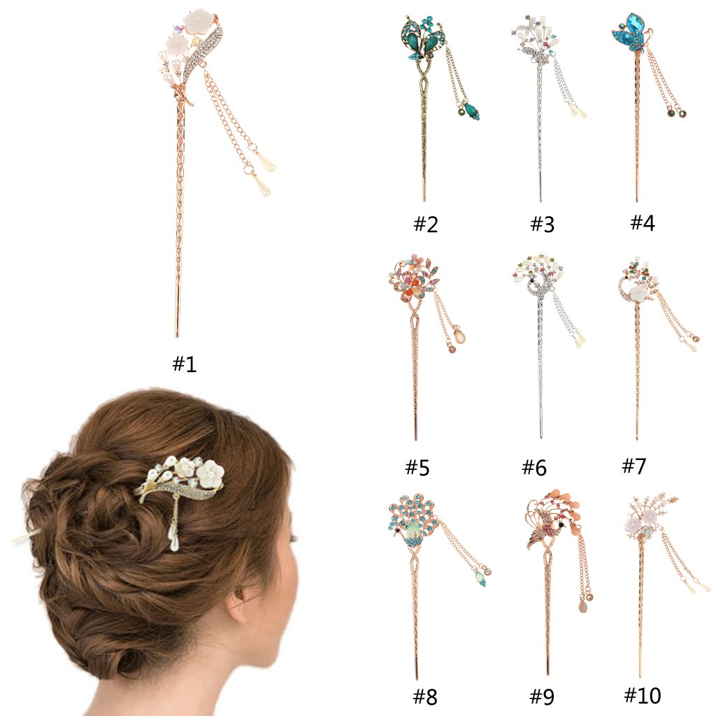 Vintage Chinese Hair Sticks, Crystal Dangle Metal Chopsticks | 蝦皮購物