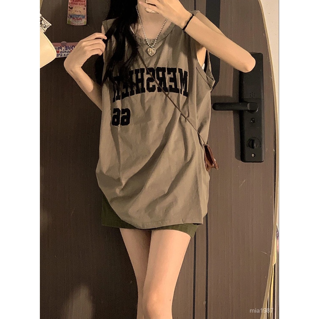 【精品男裝】美式複古高街背心弔帶外穿無袖T恤女運動甜辣字母中長款夏季上衣jioyh JGSW | 蝦皮購物