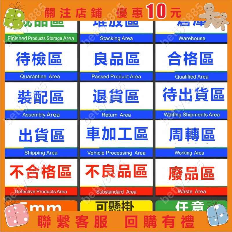betty8885#上市區域標識牌工廠生產車間標識牌劃分標識貼倉庫標示科室牌分區指示牌區間導視安全#wenso | 蝦皮購物