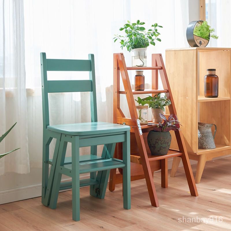 美式 免運 ~實木可變形四層多功能折疊梯椅室內登高爬梯子木梯二步三步梯 6Y6A | 蝦皮購物