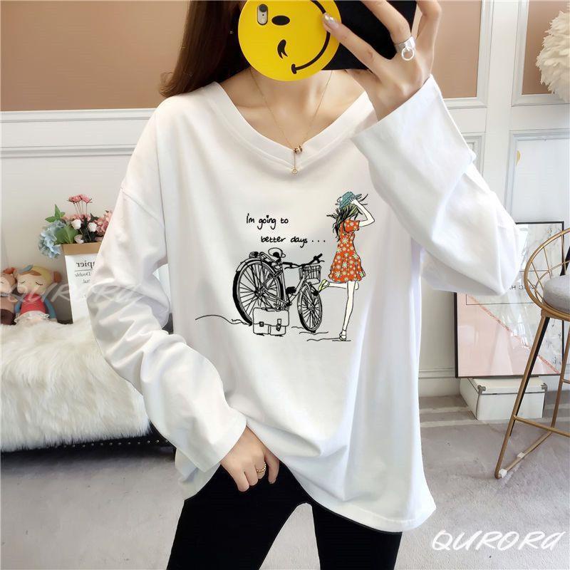 Qurora M-5XL 150公斤 大尺碼上衣 長袖T恤 V領上衣 大尺碼女裝 寬鬆顯瘦長袖 內搭T恤 打底衫女上衣 | 蝦皮購物