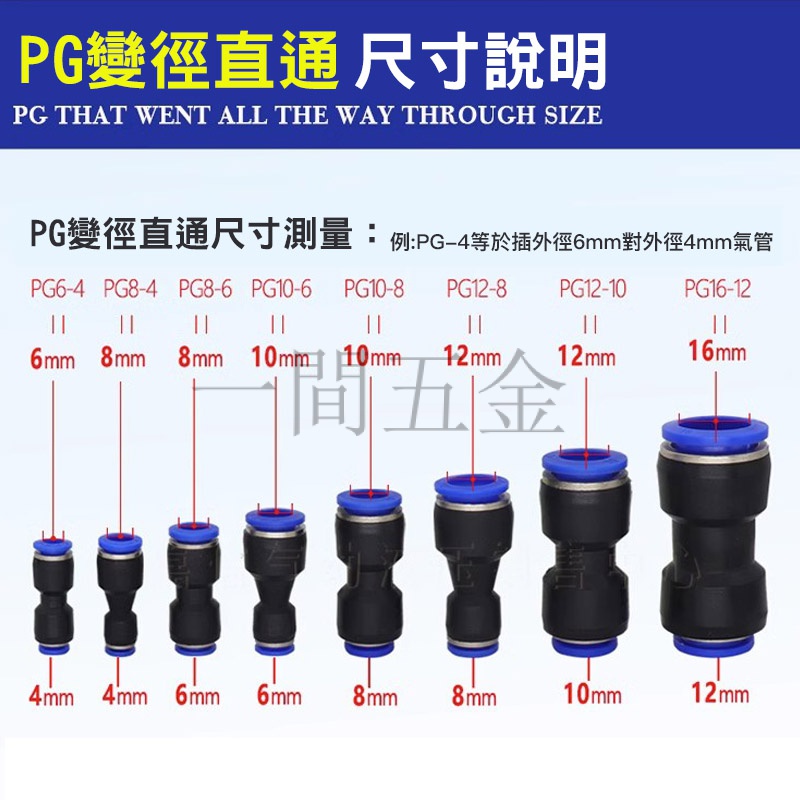 台灣現貨🔥PU PG 氣管 快插快速接頭 PU直通 PG變徑4 6 8 10 12 14 16MM 氣動接頭氣管 | 蝦皮購物