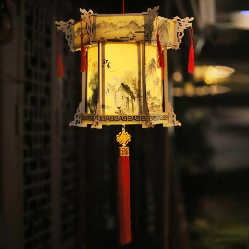 江南風 復古 水墨畫燈籠 中式 發光 福字 宮燈 六角花燈 景區門店裝飾佈置 | 蝦皮購物