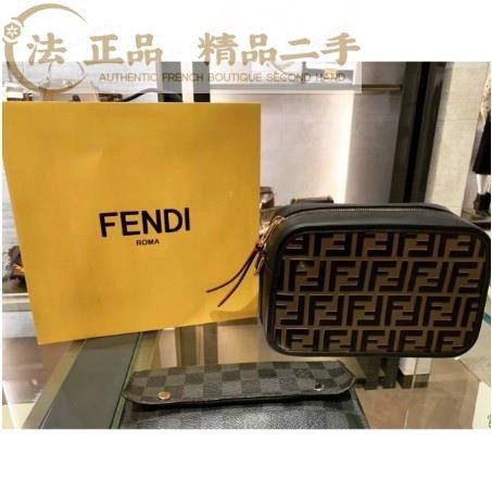 二手精品 FENDI FF Camera bag 22cm 相機包 肩背包 黑棕色 8BT287 | 蝦皮購物