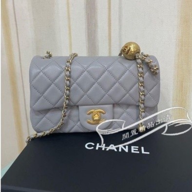 閒置二手 CHANEL 香奈兒 金球mini coco 20 灰色 金鏈 羊皮 肩背包 斜背包 AS1787 實拍 | 蝦皮購物