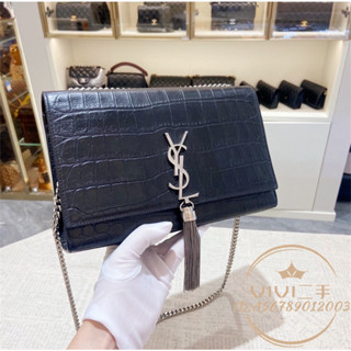 YSL kate 銀標流蘇包 354119 聖羅蘭 信封包 鱷魚紋 中號 鏈條小方包 單肩包 斜挎包 | 蝦皮購物