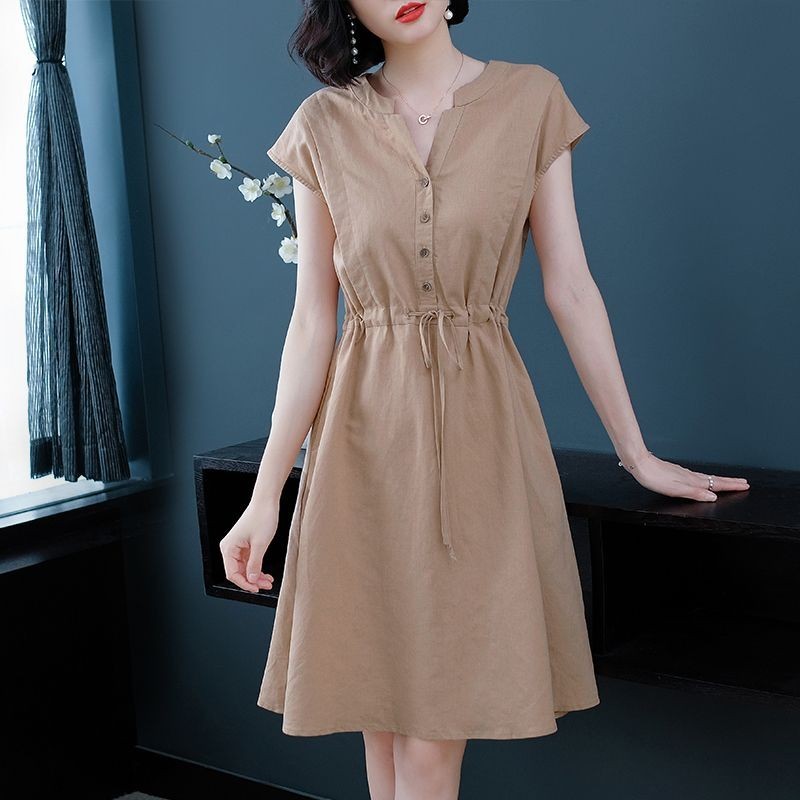 女100公斤5XL大尺碼V領洋裝 中長裙 2023新款女裝夏季中長款v領胖mm收腰顯瘦氣質夏天裙子 | 蝦皮購物