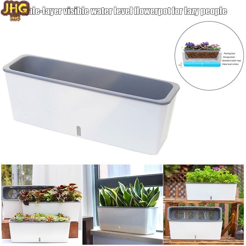 Self-Watering Planter Pots Long Strip Double Layer Flower Po | 蝦皮購物