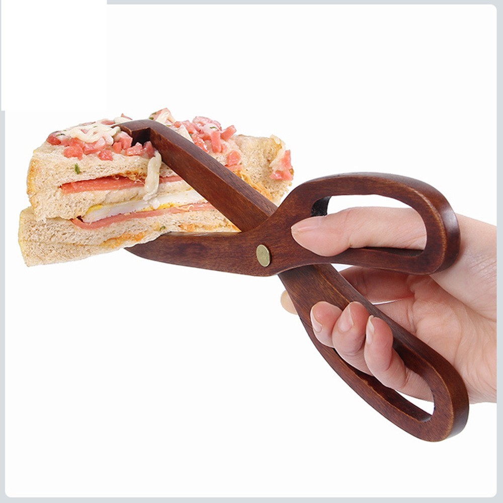 Wood Food Tongs and Scissors Barbecue Steak Tongs Bread Dess | 蝦皮購物