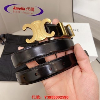 《Shaw英國二手》CELINE 賽琳 TRIOMPHE凱旋門 復古金釦 女生 腰帶/皮帶 45AK93 寬2.5CM | 蝦皮購物