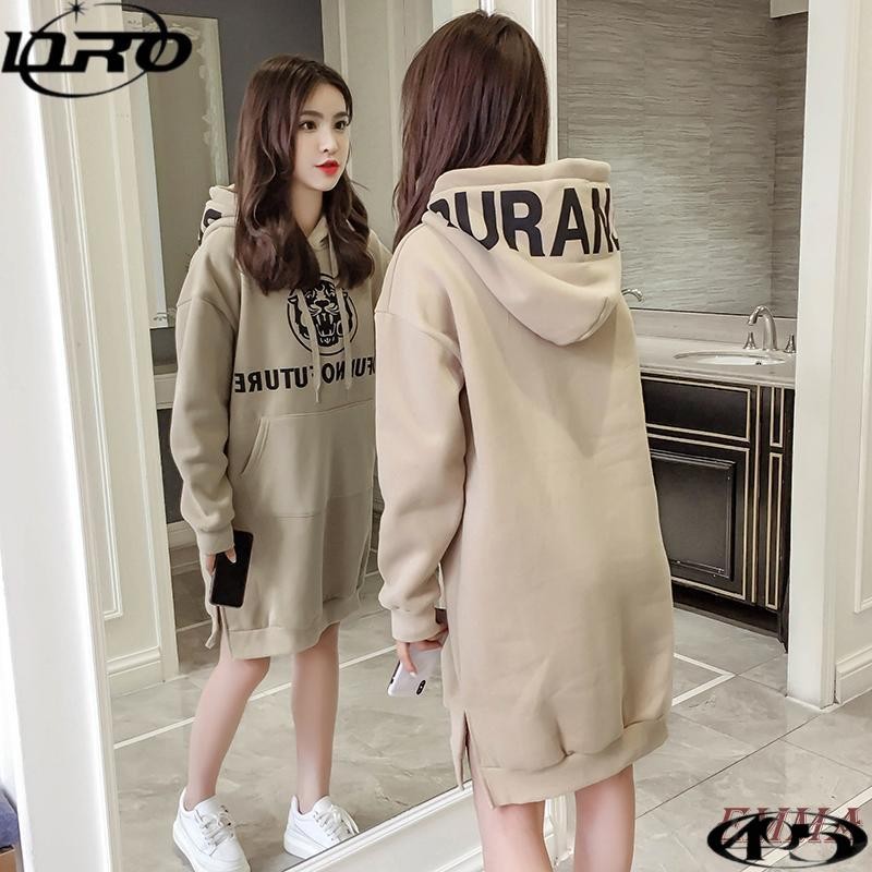 🎀百麗來🎀大尺碼大學T 長袖上衣 秋冬胖mm2-300斤寬松大碼中長款連帽衛衣裙女套頭包臀加厚絨上衣M66 | 蝦皮購物