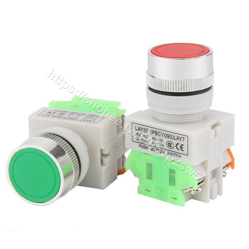 優品開關按鈕LAY37-11BN（Y090-11BN）平鈕復位開關 銀觸點 紅綠10A₡60f5vp2sw5 | 蝦皮購物