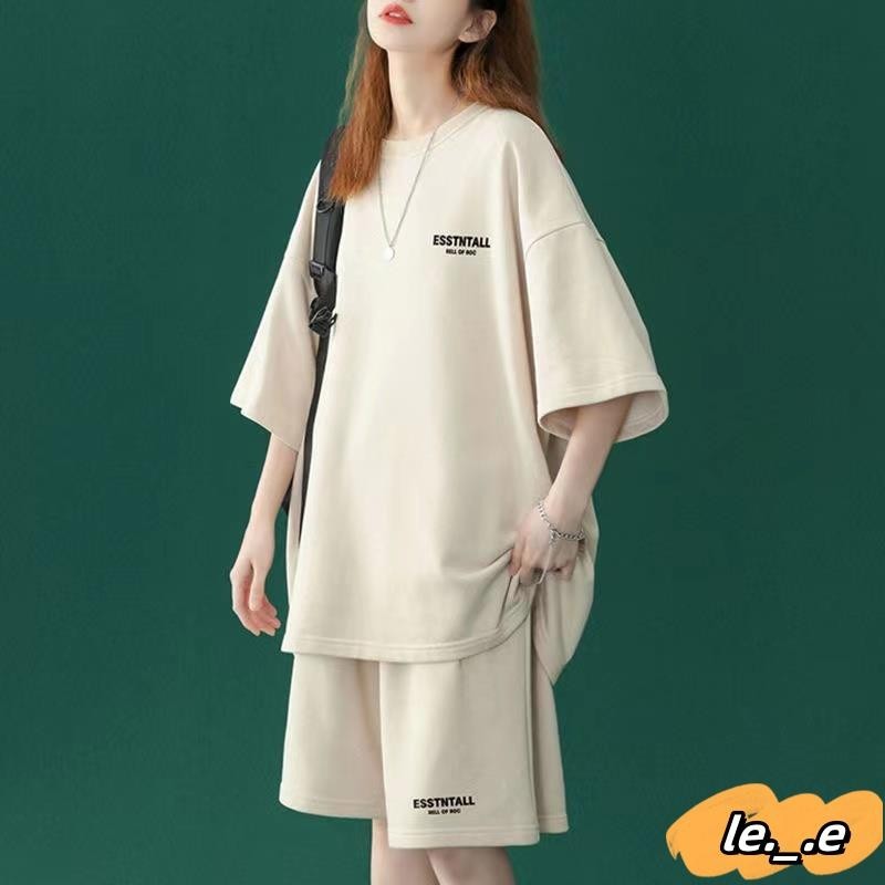 L~4XL 大碼 女生短袖套裝 韓版 寬鬆 短袖T恤+ 休閒短褲 兩件套 學生 時尚百搭 簡約 休閒運動套裝 ins潮d | 蝦皮購物