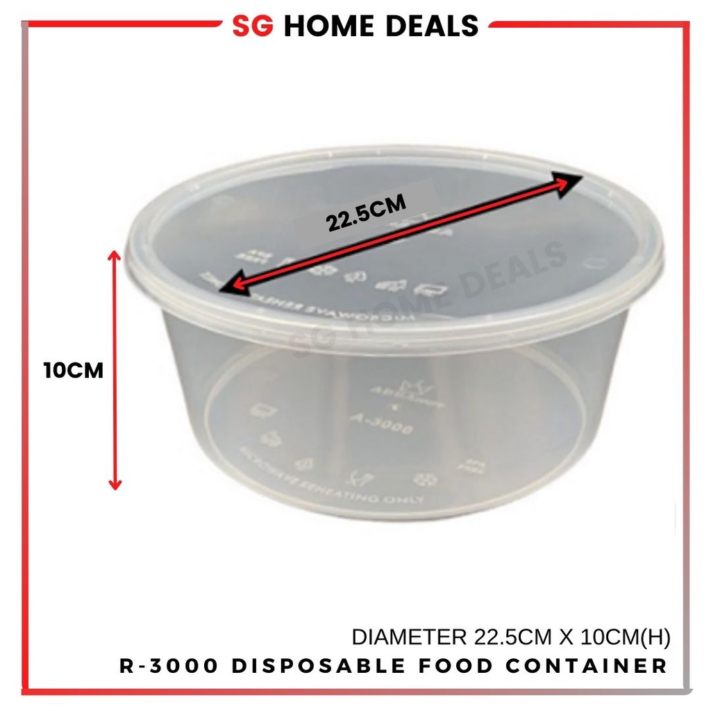 R-3000ML Disposable Round Food Container 30 Pcs/ Fast Food P | 蝦皮購物