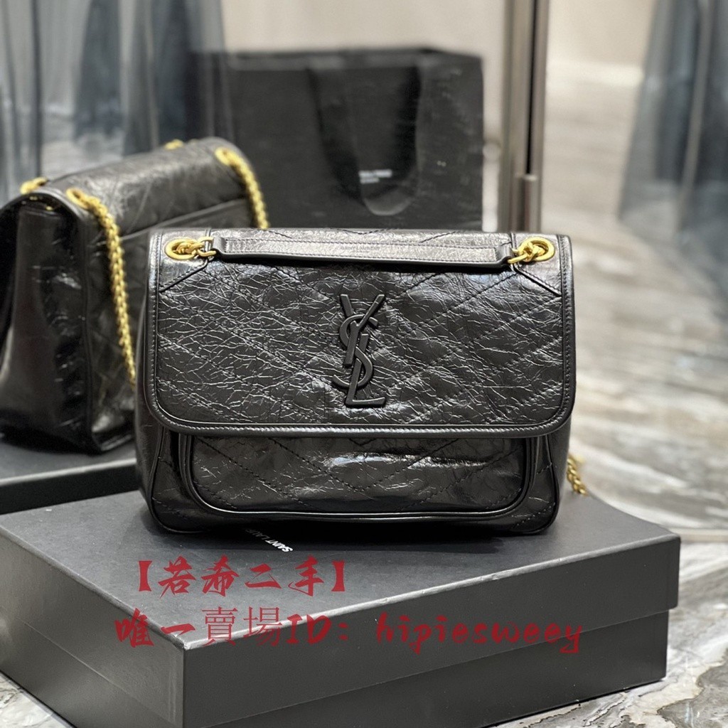 二手 YSL 聖羅蘭 633158 NIKI 中號 金鏈 黑色 流浪包 郵差包 手提包 肩背包 斜背包 | 蝦皮購物