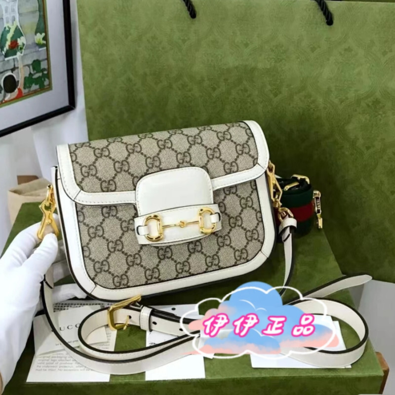 免運 GUCCI 古馳 馬銜扣 1955 GG印花帆布 白色 迷你 馬鞍包/斜背包/郵差包 658574 單肩包 | 蝦皮購物