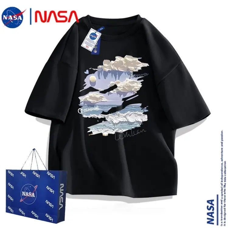 230g純棉短袖 落肩t 短袖t恤 NASA聯名美式短袖夏季T恤純棉ins新款寬松情侶上衣顯瘦帥氣男女 | 蝦皮購物
