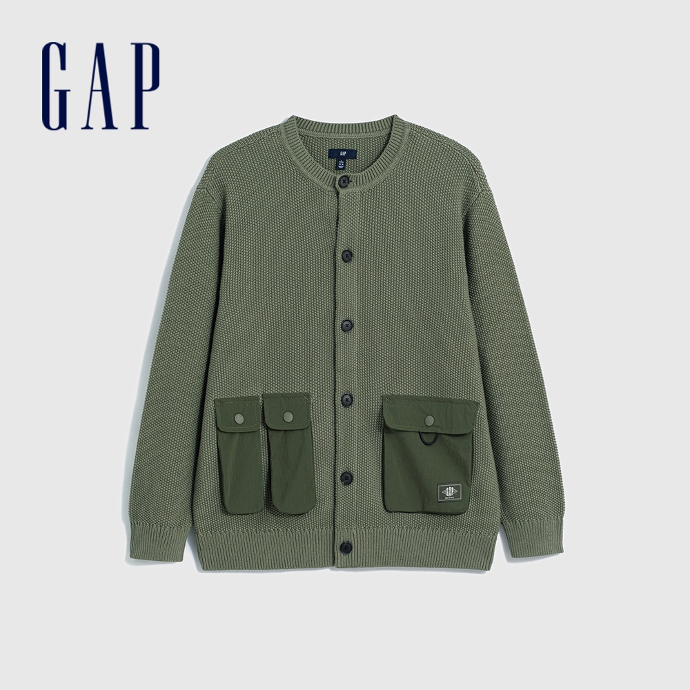 Gap 男裝 Logo純棉圓領針織外套-綠色(842121) | 蝦皮購物