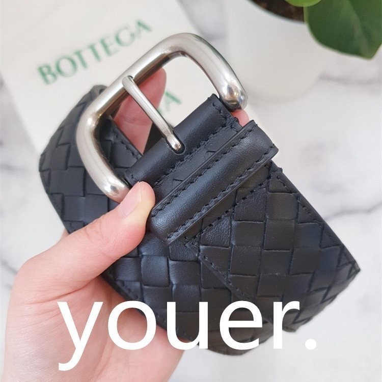 Bottega Veneta BV 黑色 牛皮編織 173784 皮帶 4cm 腰帶 | 蝦皮購物