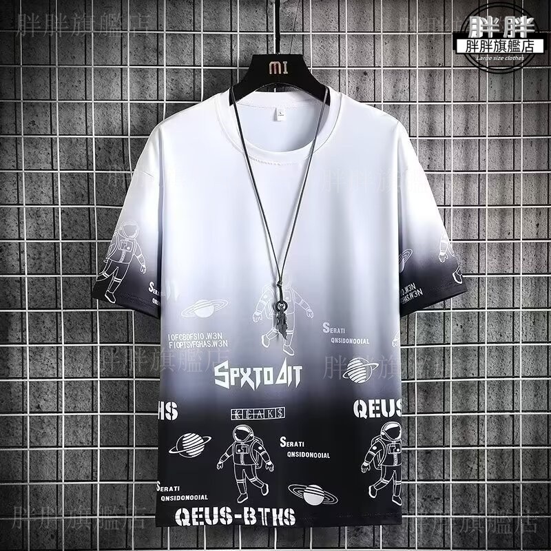 M-8XL 冰絲速乾T恤 太空人印花短袖 男T恤 高街時尚 大尺碼 青少年ins短袖 休閒T恤 男士短袖T恤 漸變色T恤 | 蝦皮購物