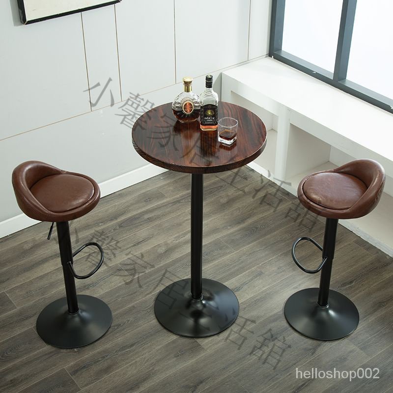 【限時優惠】簡約小吧臺桌傢用實木高腳圓桌子客廳咖啡廳北歐鐵藝桌椅組閤碳化 -吧檯桌-吧檯椅-吧檯-餐桌-桌子 | 蝦皮購物