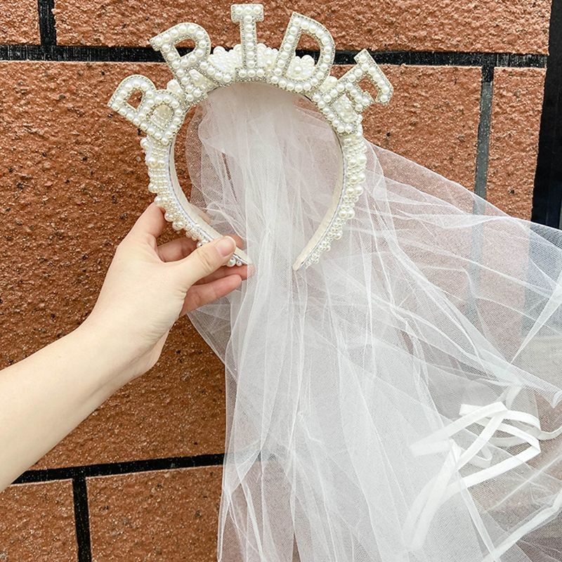 Bride to be Pearl crown tiara veil Bach Bachelorette hen Par | 蝦皮購物