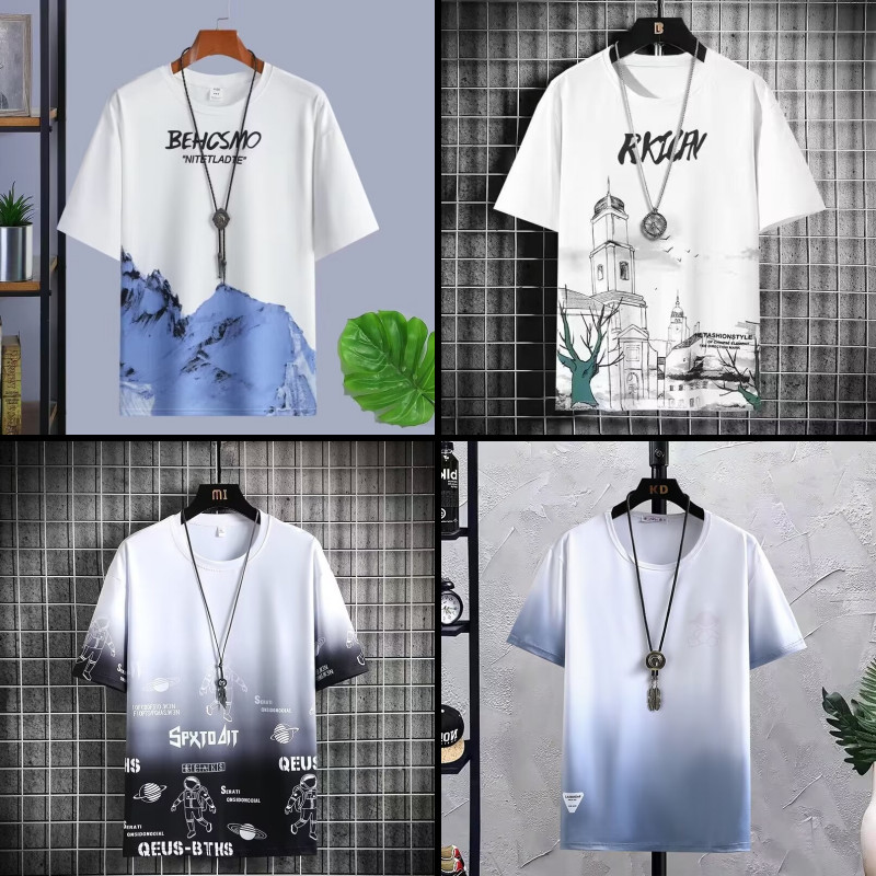 (多款可選)M-8XL 夏季冰絲短T 潮牌漸變冰絲短袖ins時尚短T 男生短袖上衣 休閒涼感T恤 短T男（HG555） | 蝦皮購物
