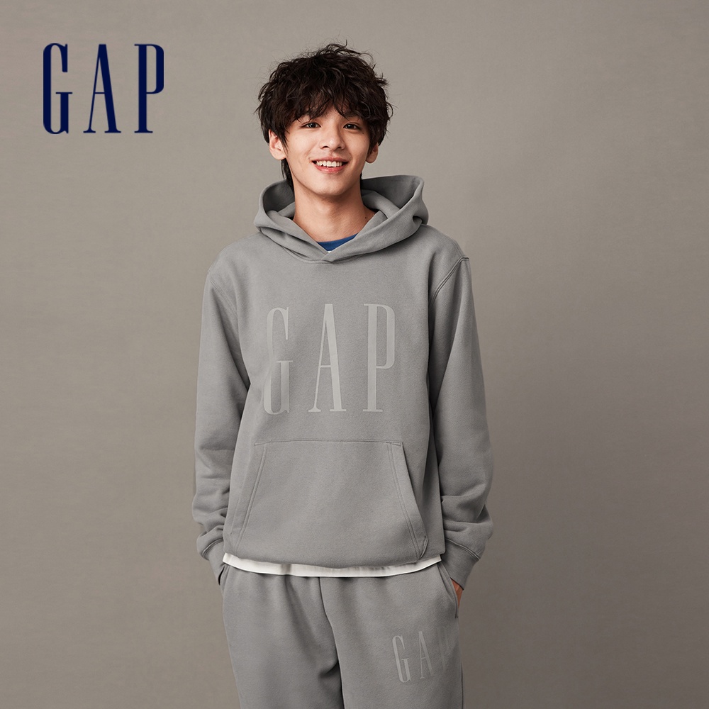 Gap 男女同款 Logo刷毛帽T 碳素軟磨系列-灰色(841332) | 蝦皮購物