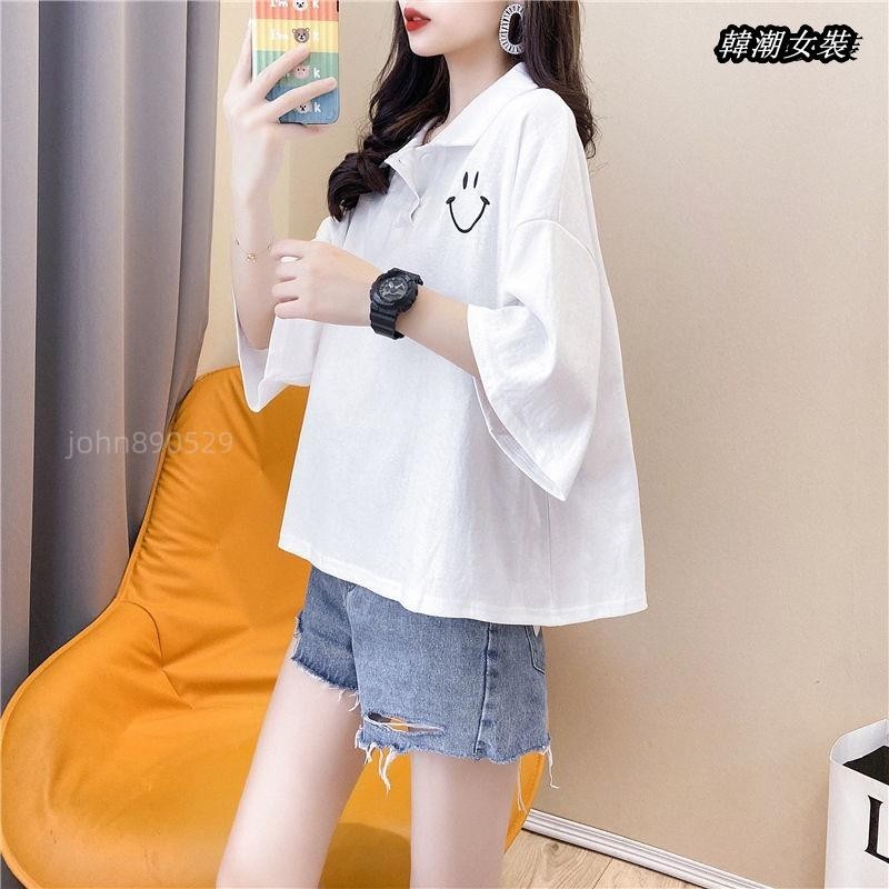 【大尺碼女裝M-5XL 40-100kg】 小眾設計感短袖T恤女夏季新款網紅小個子polo領短版大尺碼上衣 | 蝦皮購物