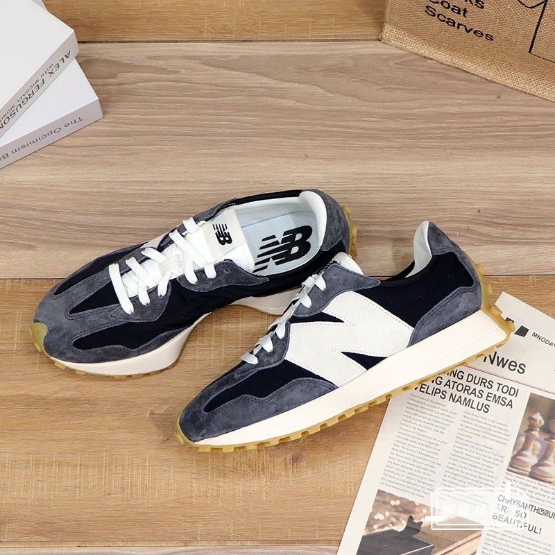 【正品】NEW BALANCE 327 仿舊 奶油白 黑白 膠底 男女 復古 休閒鞋 運動 拼接 MS327KB1 | 蝦皮購物