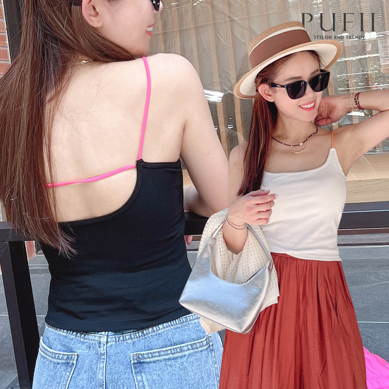PUFII-Bra Top 撞色細肩吊帶背一線襯墊小可愛Bra Top-0712 現+預 夏【CP28627】 | 蝦皮購物
