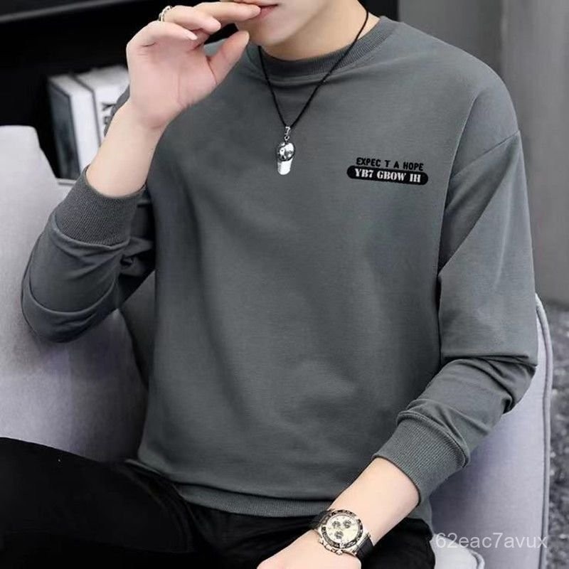 M-5XL 套頭衛衣 韓版上衣 長袖上衣男 素色大學T [兩件裝]品質新款衛衣男春秋冬季潮流韓版帥氣男士長袖T恤薄款 | 蝦皮購物