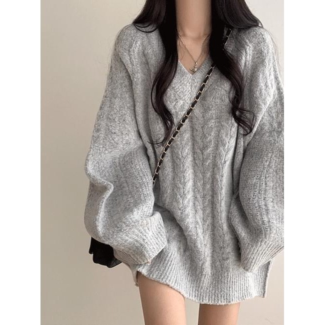 Codibook｜韓國 moodloveroom 微厚麻花紋長款V領針織衫[預購]針織衫 毛衣 女裝 | 蝦皮購物