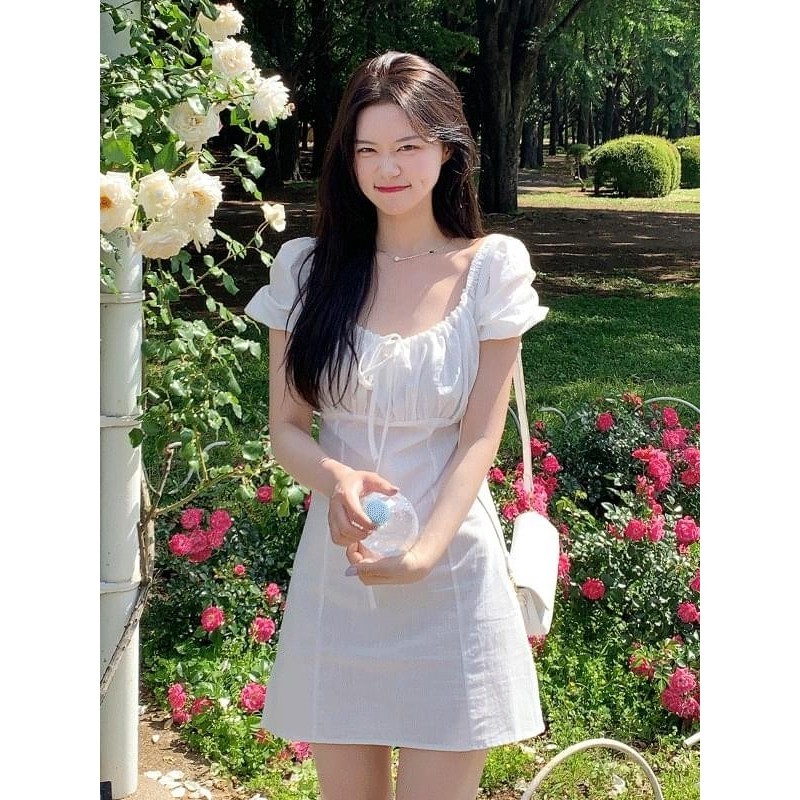 Codibook｜韓國 Dayroze 泡泡袖方領蝴蝶結迷你短洋裝[預購]迷你短洋裝 寬鬆洋裝 女裝 | 蝦皮購物