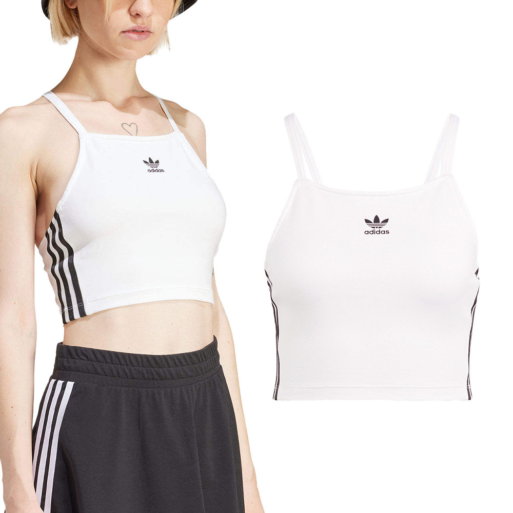 Adidas 3 S Crop Top 女款 白色 短版 三葉草 棉 無袖 背心 IN8377 | 蝦皮購物