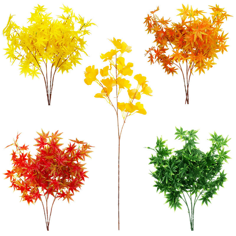 仿真紅楓葉裝飾樹枝假樹葉子銀杏葉塑料假花紅色秋季室內工程造景 TOQQ | 蝦皮購物