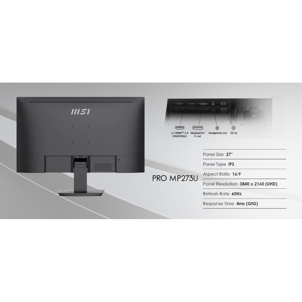 msi 微星 PRO MP273U 商用螢幕 27型/4K/UHD/IPS/60hz/黑色/內建揚聲器 現貨 廠商直送 | 蝦皮購物