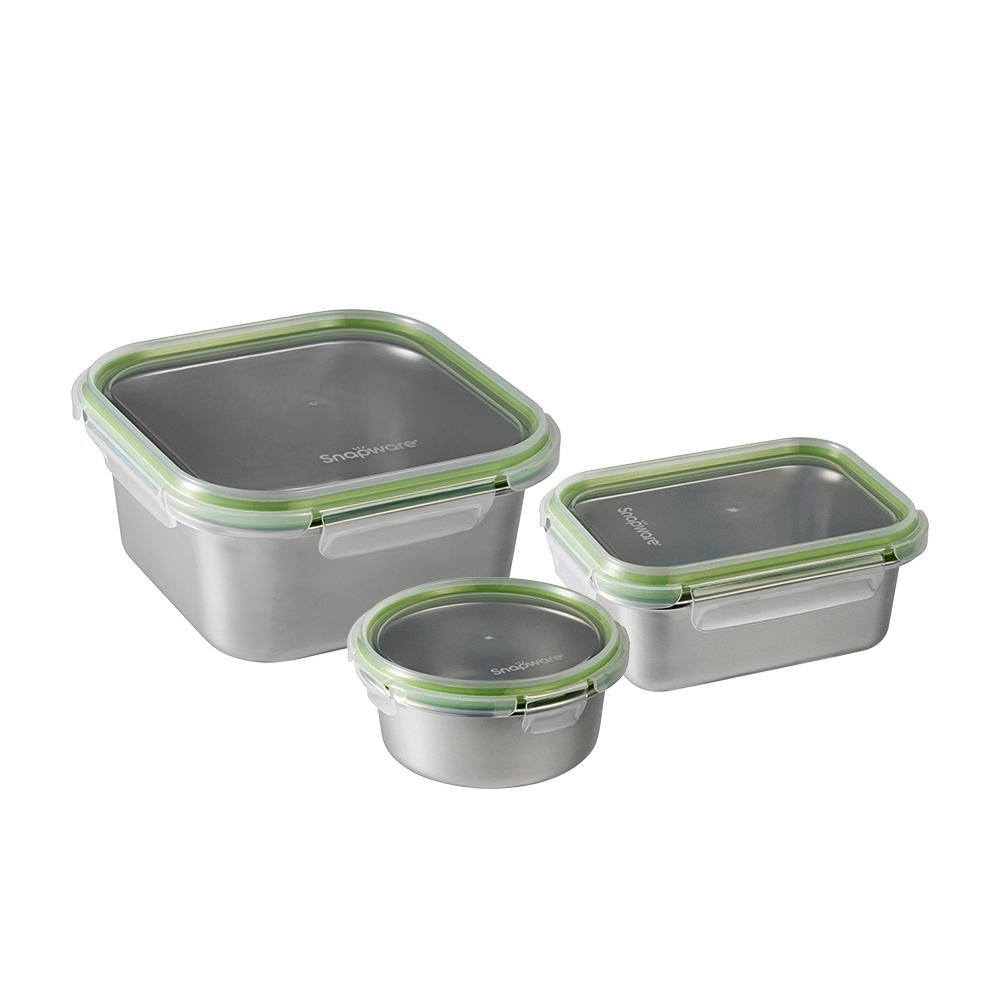 【康寧密扣Snapware】可微波不鏽鋼保鮮盒3件組(720ml+820ml+1470ml)-C02 | 蝦皮購物