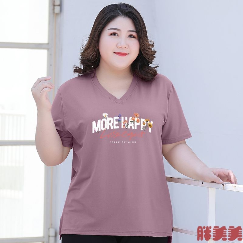 【M-5XL大尺碼】大尺碼上衣 短袖t恤 胖子 寬鬆顯瘦 加肥加大碼胖MM歐美風寬鬆大碼夏季新款短袖T恤女別緻上衣ins | 蝦皮購物