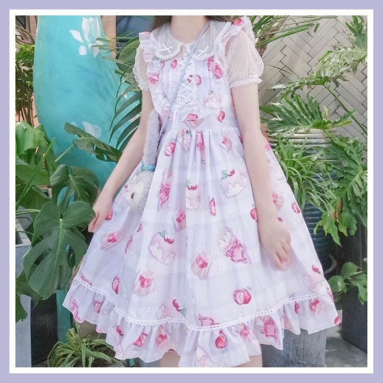 原創設計Lolita櫻桃甜品輕lo軟妹弔帶jsk連衣裙【芊月賣場】 | 蝦皮購物